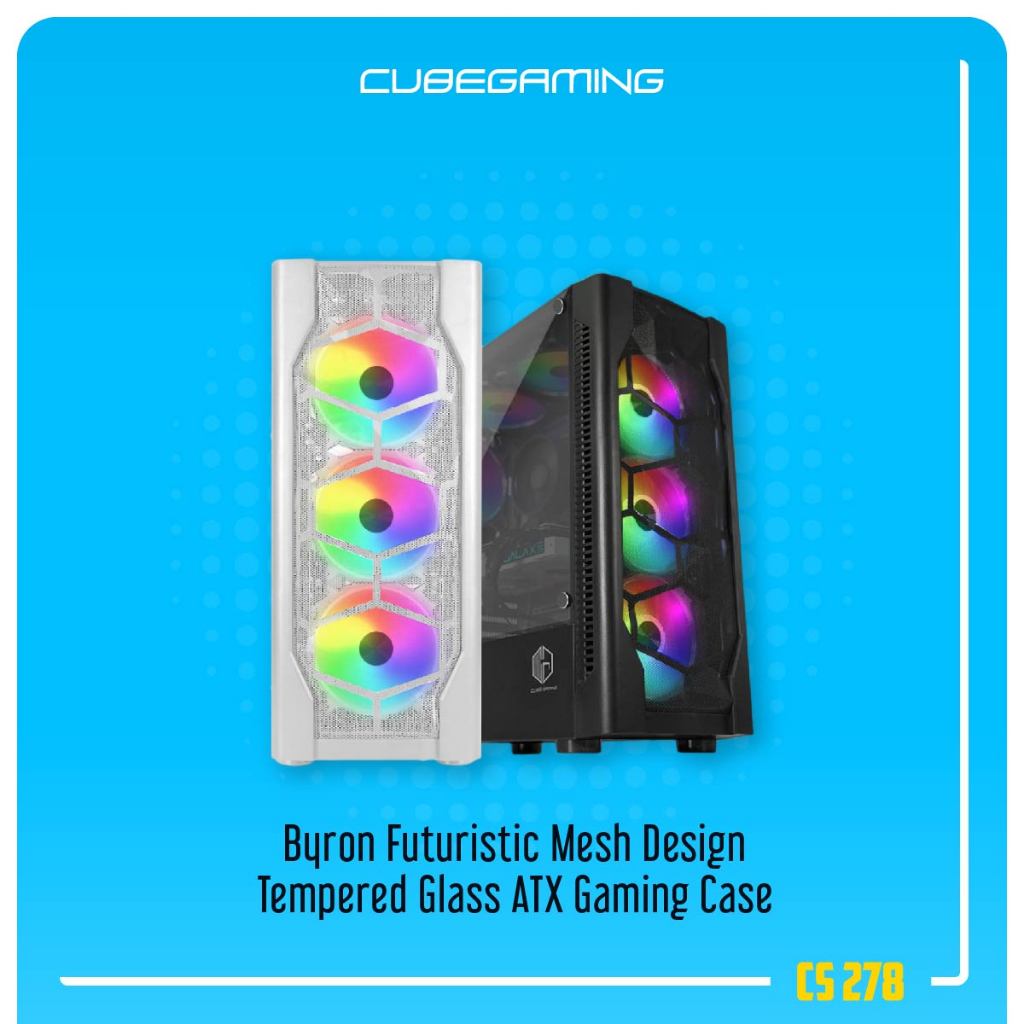 Jual Cube Gaming Byron Futuristic Mesh Design Tempered Glass ATX Gaming ...