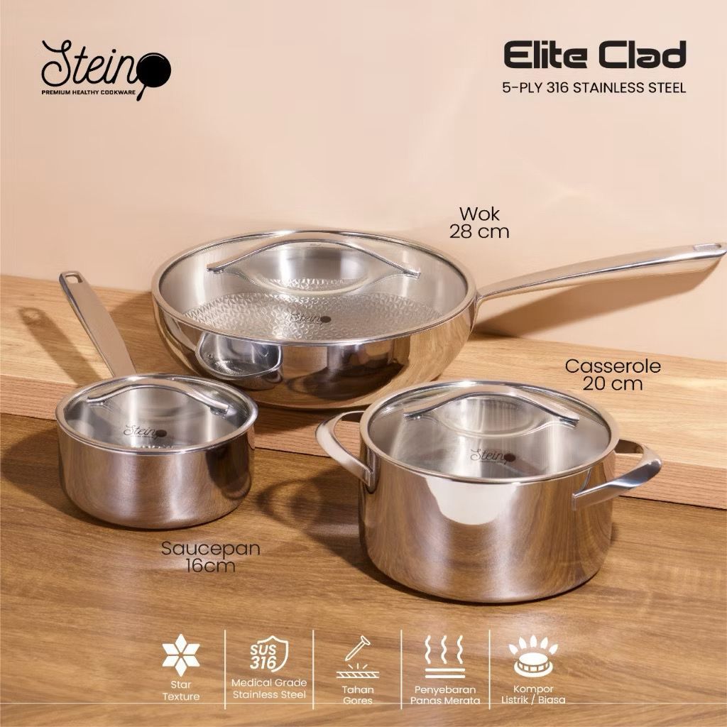 Jual Steincookware Paket Elite Clad STEIN Elite Clad Reguler Complete Set 3in1 - Elite Clad Non ...