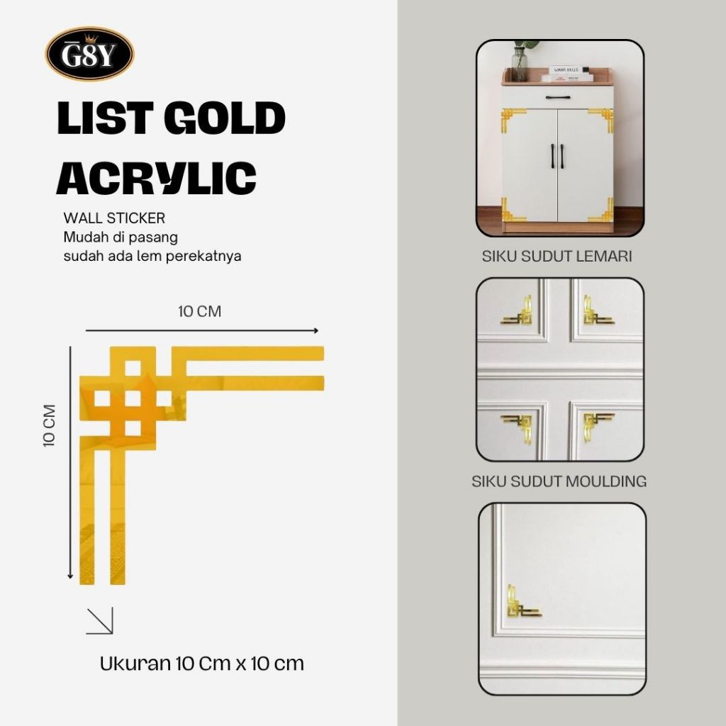Jual Hiasan Siku Sudut Akrilik Gold Mirror / List Akrilik Moulding ...