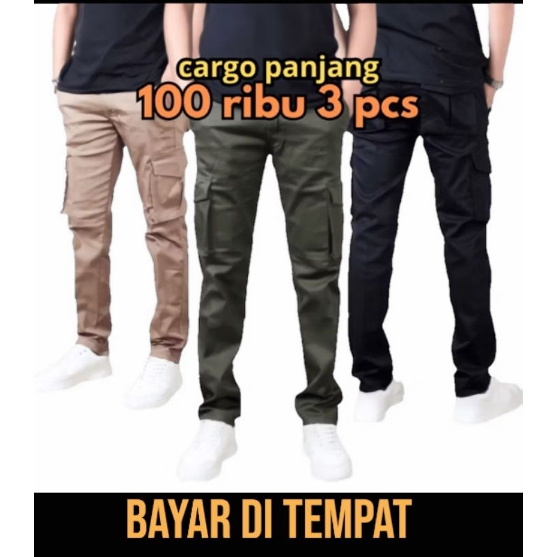 Jual [[TERLARIS]] 100 Ribu 3 PCS Celana Cargo Panjang Pria Dewasa Celana Cargo Panjang Cowok ...