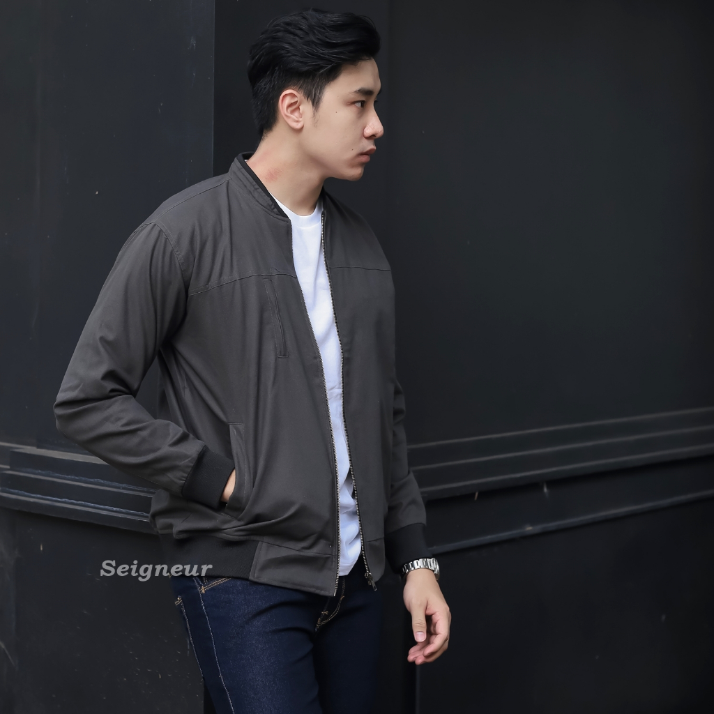 Jual Seigneur Jaket Pria Bomber Windproof Slimfit Canvas Premium Green ...