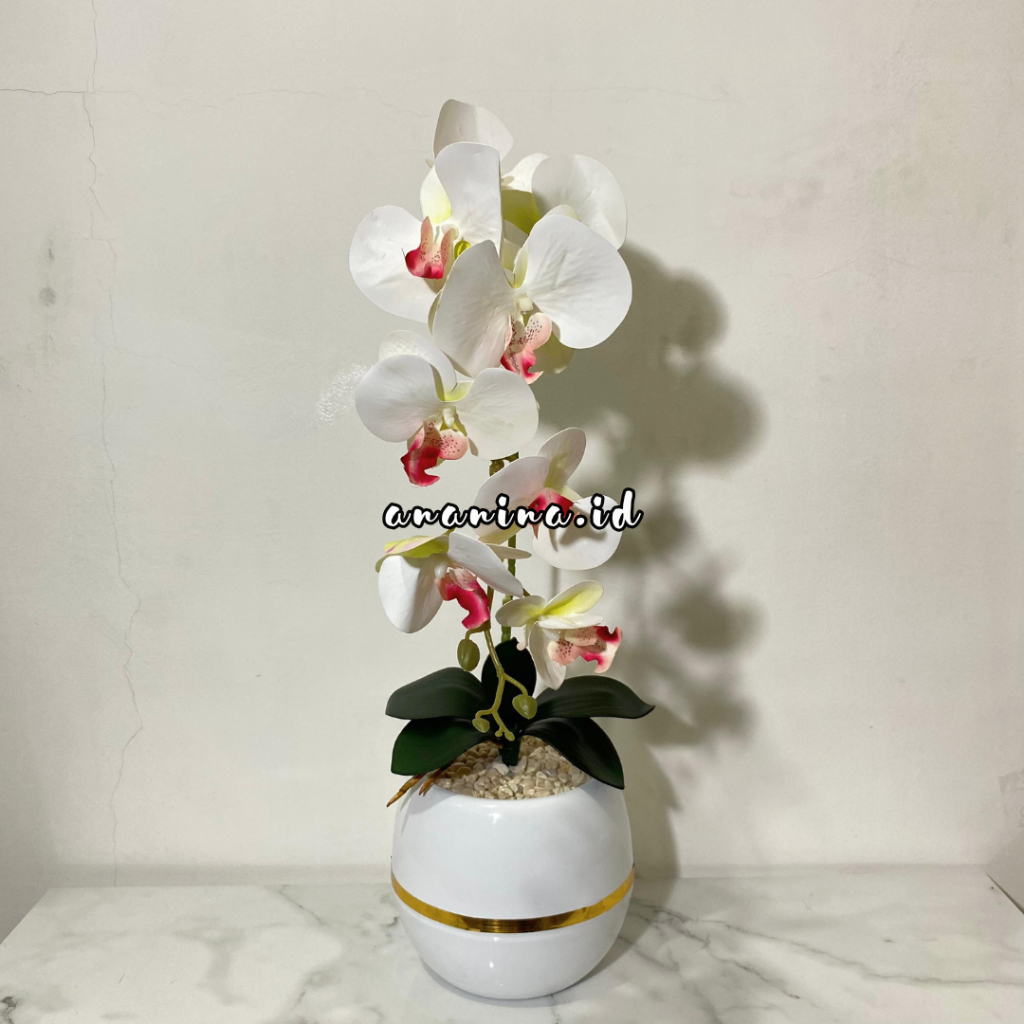 Jual RANGKAIAN BUNGA ANGGREK LATEX PREMIUM 1 (SATU) CABANG VAS BOLA ...