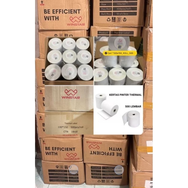 Jual 1 DUS KERTAS STICKER THERMAL BARCODE A6 100mm x 150mm ORIGINAL WINSTAR 500pcs 18 ROLL ...