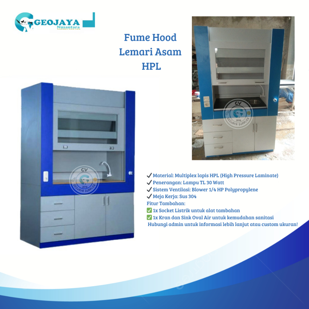 Jual Lemari Asam Fume Hood Meja Stainless Steel 304 - Lemari ...