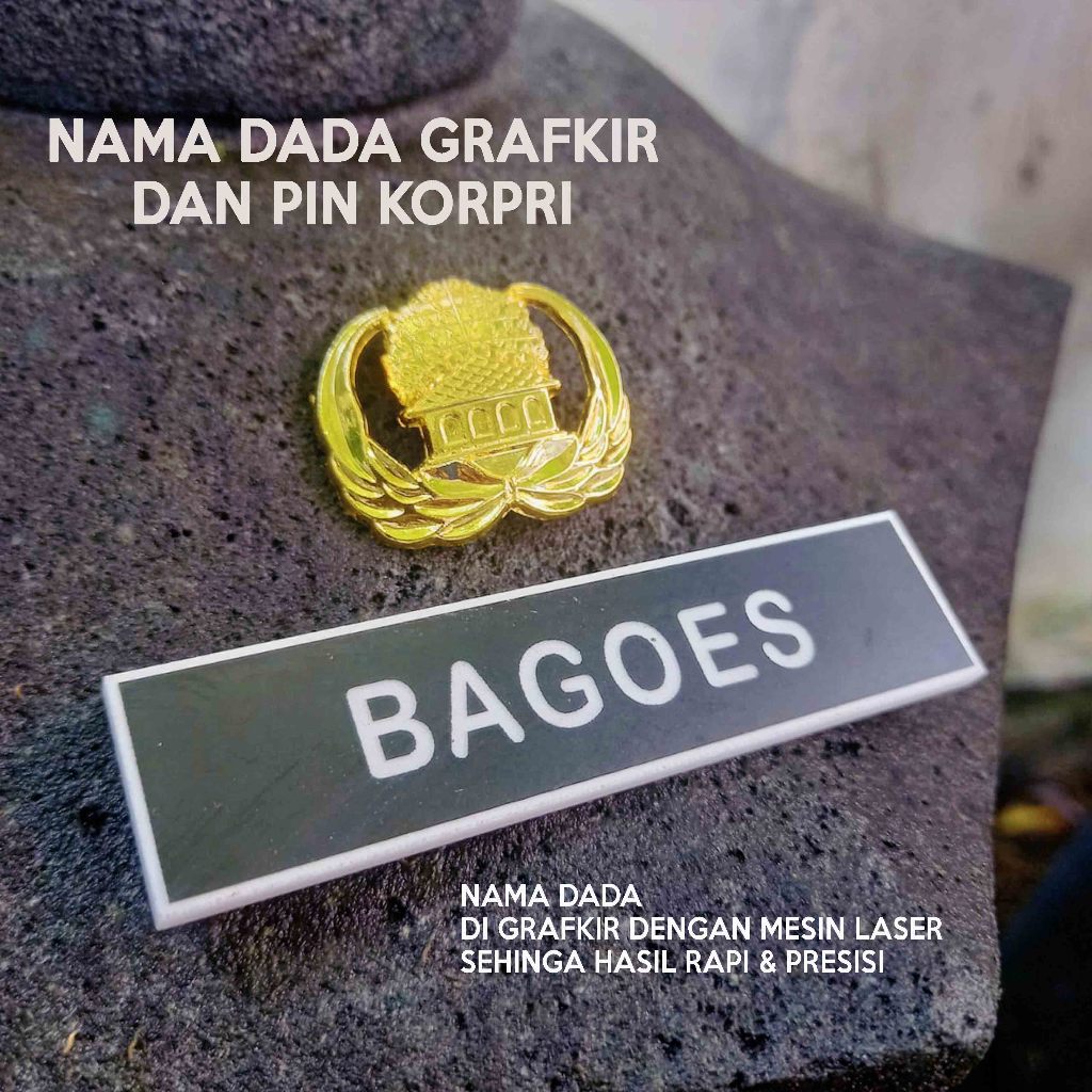 Jual Papan Nama Dada Grafir Murah + Pin Korpri Kuningan Lencana Korpri ...