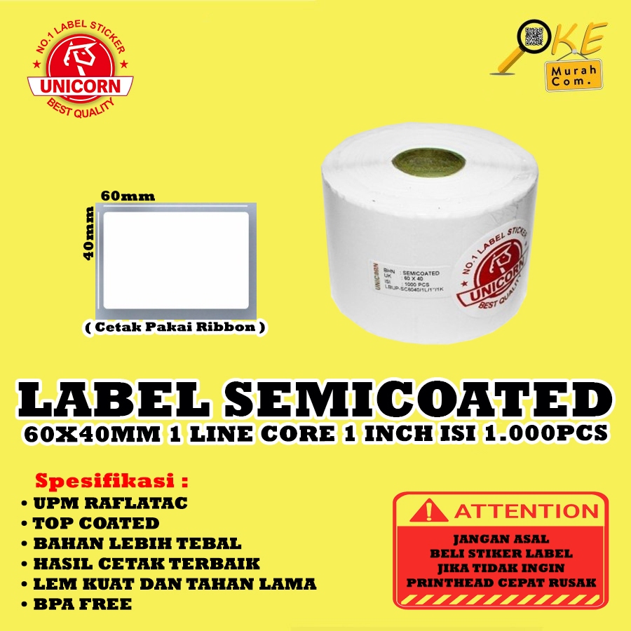 Jual Stiker Label Barcode Semicoated 60x40mm / 60x40 mm / 60 x 40 mm 1 ...