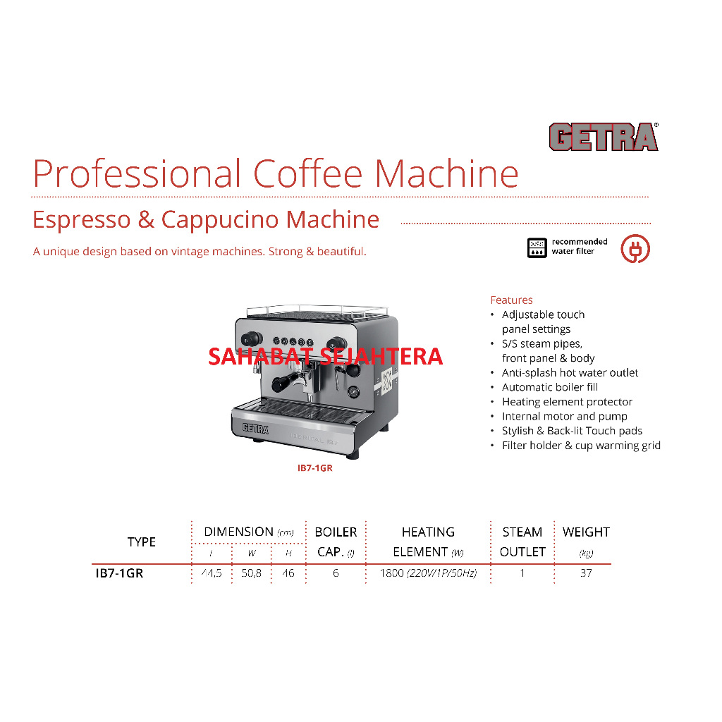 Jual GETRA Professional Coffee Machine IB7-1GR Mesin Pembuat Kopi ...
