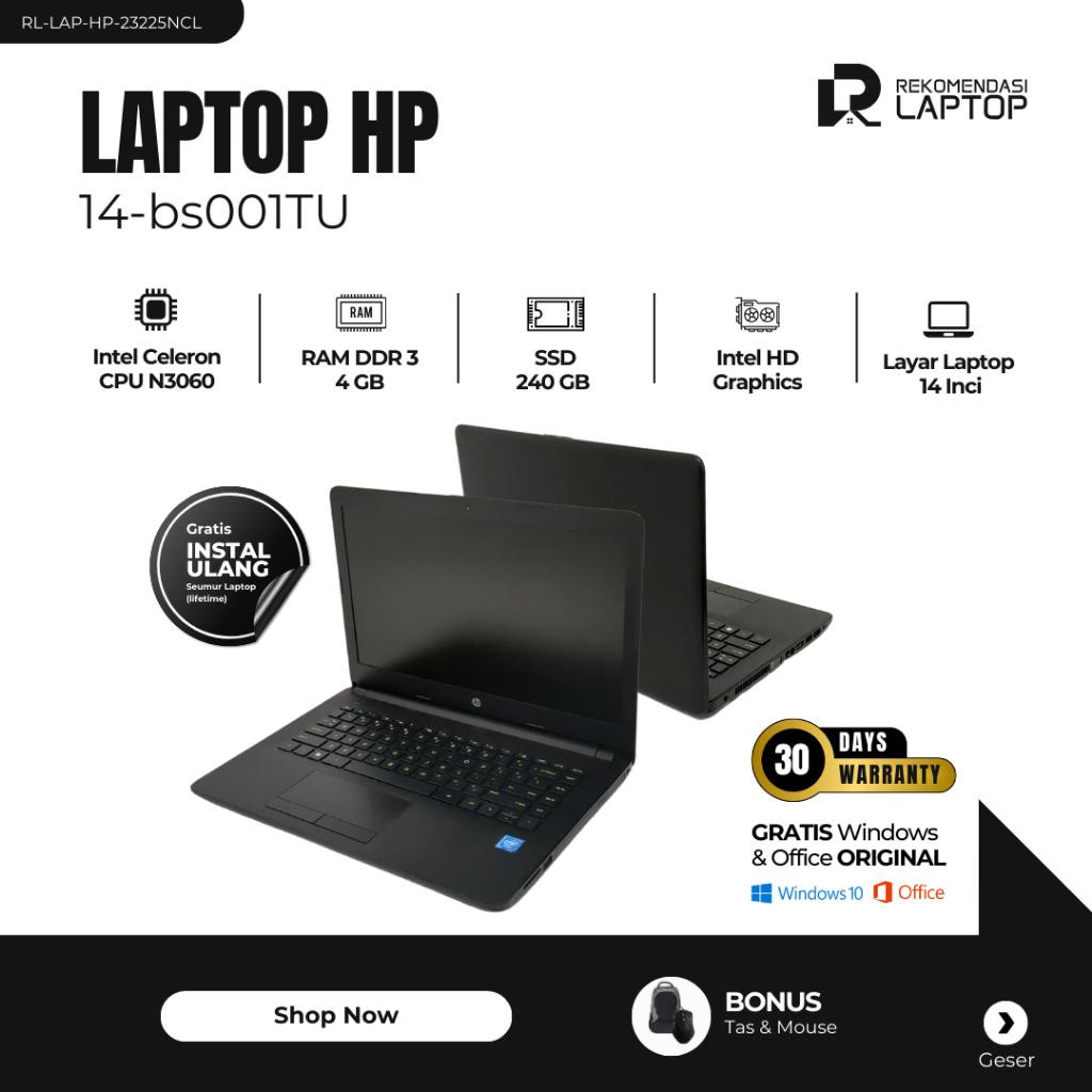Jual HP 14-bs001TU Intel Celeron CPU N3060 Intel HD Graphics Ram 4 Gb SSD 240 Gb Layar 14 inch ...