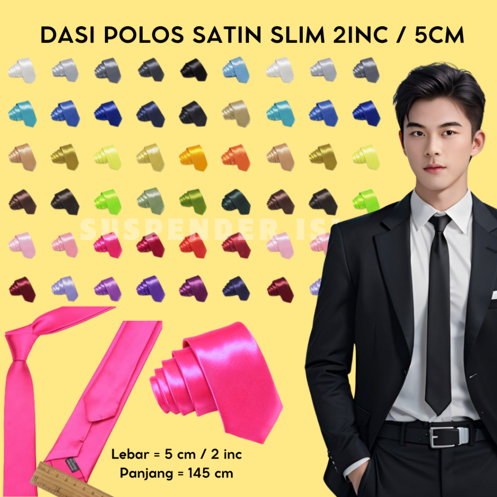 Jual SI - Termurah Dasi Polos Silk Satin Slim 2 inch banyak warna ...