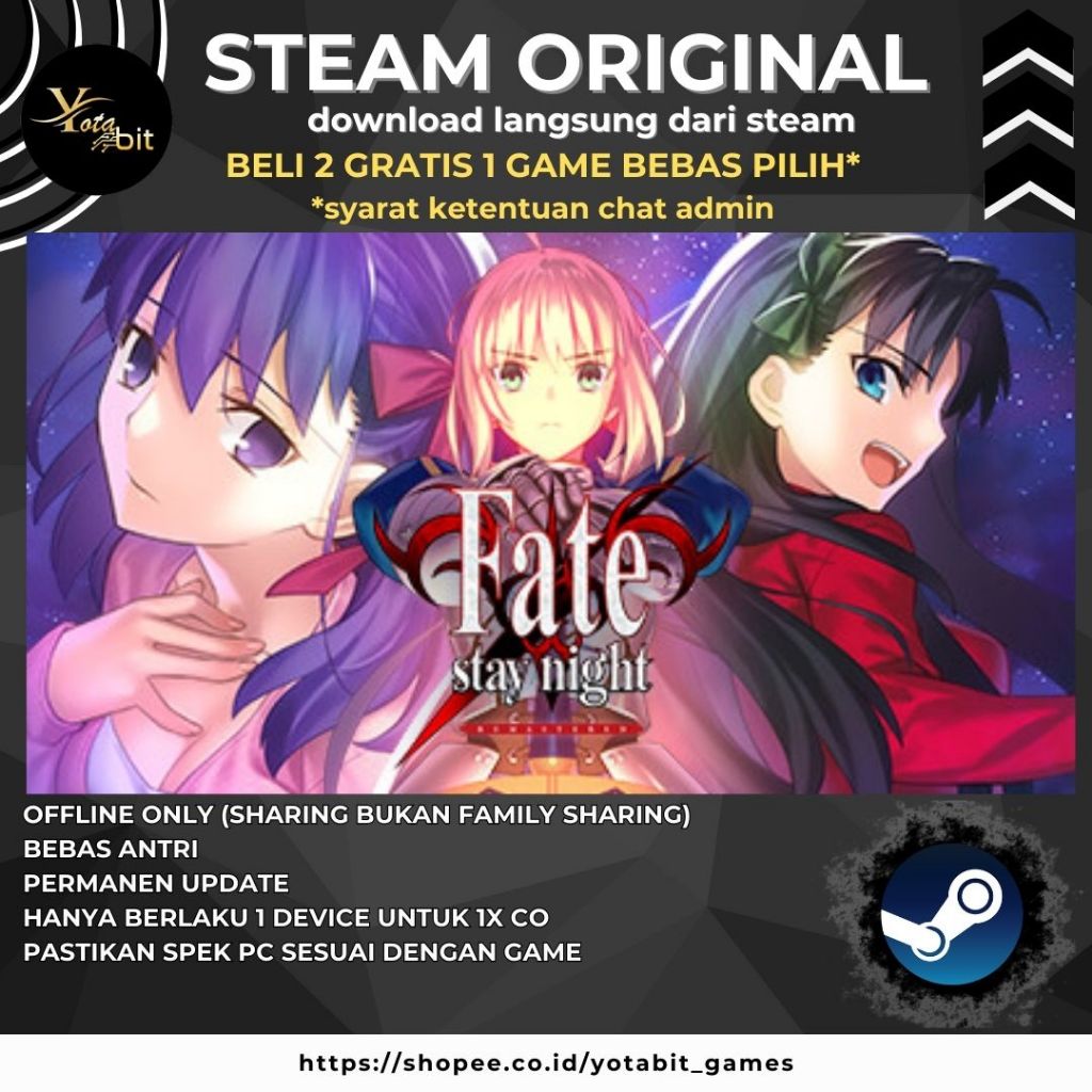 Jual Fate/stay night REMASTERED PC Sharing Original Offline | Shopee ...
