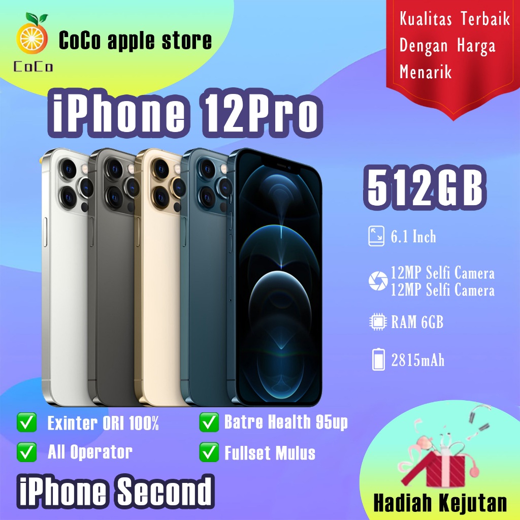 Jual iPhone 12Pro 512GB Second Bekas Original100% 6.1"OLED-Ori Fullset Mulus Normal Like New ...