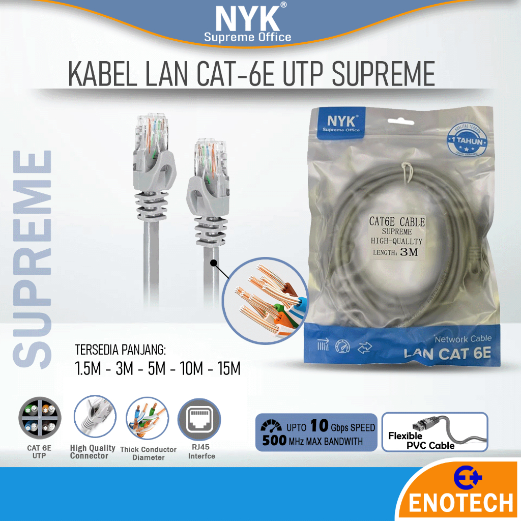 Jual NYK Supreme Kabel Lan UTP Cat6E Ethernet Cable 1.5M 3M 5M 10M 15M 20M 25M | Shopee Indonesia