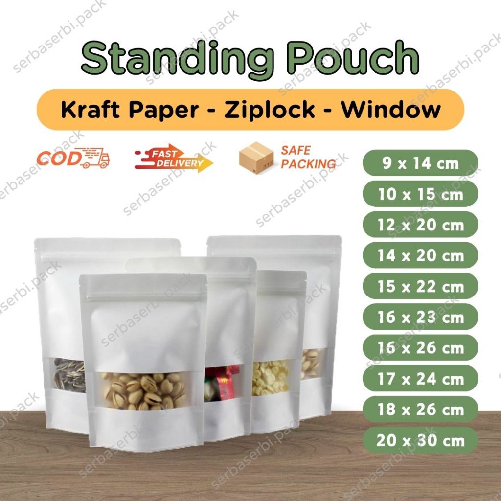 Jual [1 BIJI] Standing Pouch Kraft Paper Ziplock WINDOW Putih / Klip ...