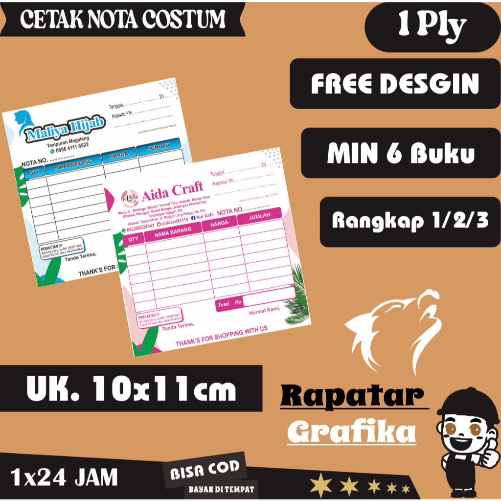 Jual cetak nota custom 1/6 folio / ncr nama toko usaha sendiri rafatar ...
