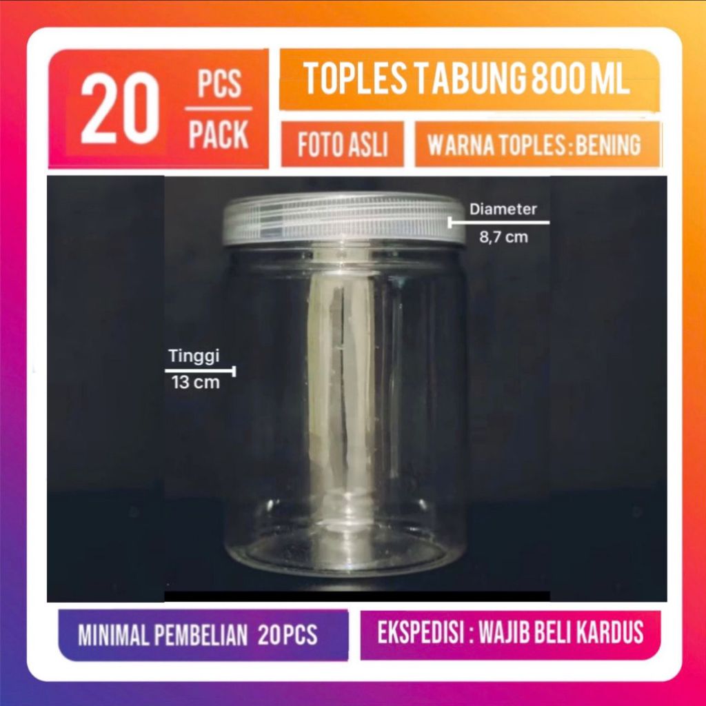 Jual Toples Plastik 800 ml-Toples Tabung 800 l-Toples Kue 800 ml-Toples ...