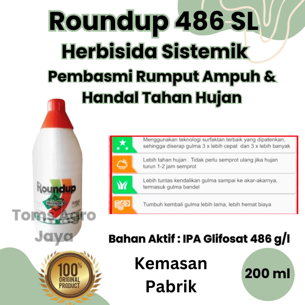 Jual Roundup 486 SL 200 ml Herbisida Sistemik Round Up Glifosat Biosorb ...