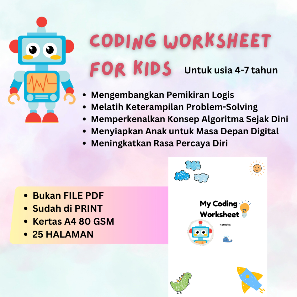 Jual Worksheet Coding Anak 25 Halaman disertai manfaat tiap konsep ...