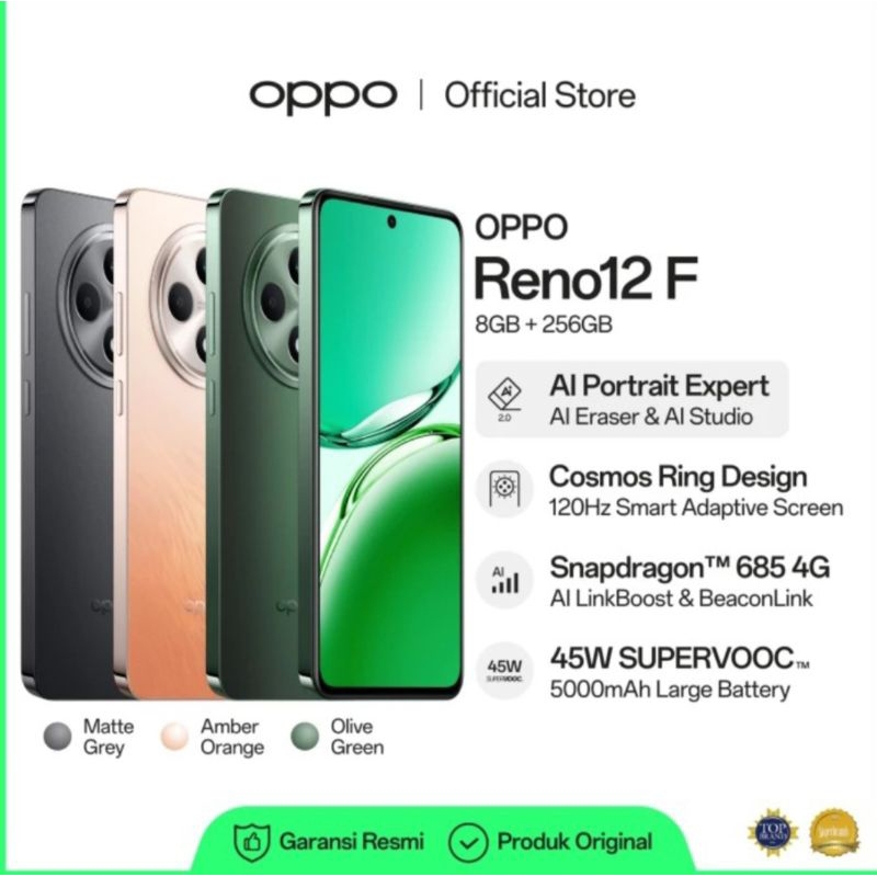 Jual Oppo 12f 4G 8/256 GB garansi resmi indonesia 100% original ...