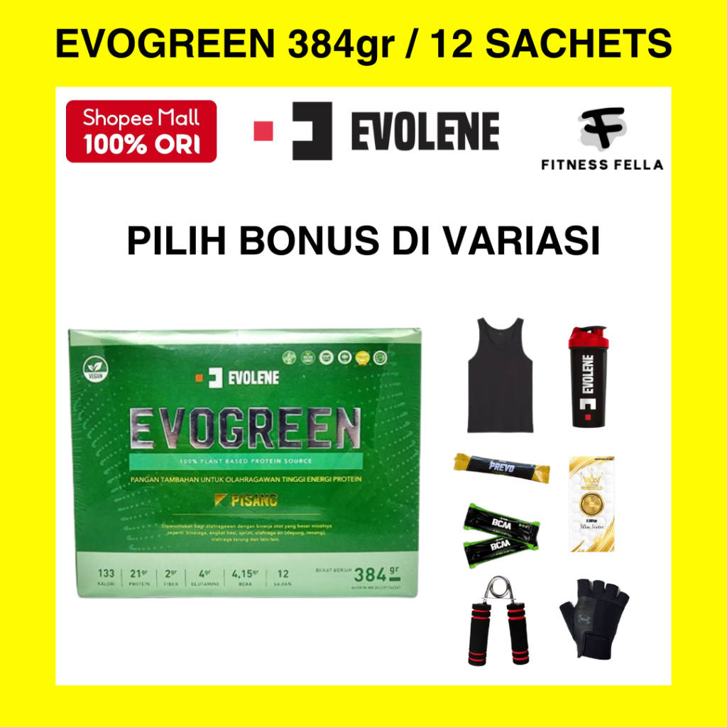 Jual Evolene Evogreen 1 Box isi 12 Sachet Vegan Whey Protein Rasa ...