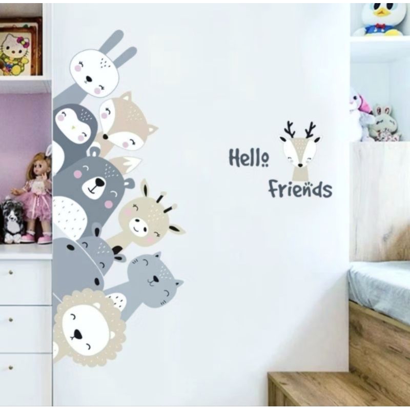Jual Wall Stiker Dinding Kamar Anak Estetik aesthetic Animal hello ...