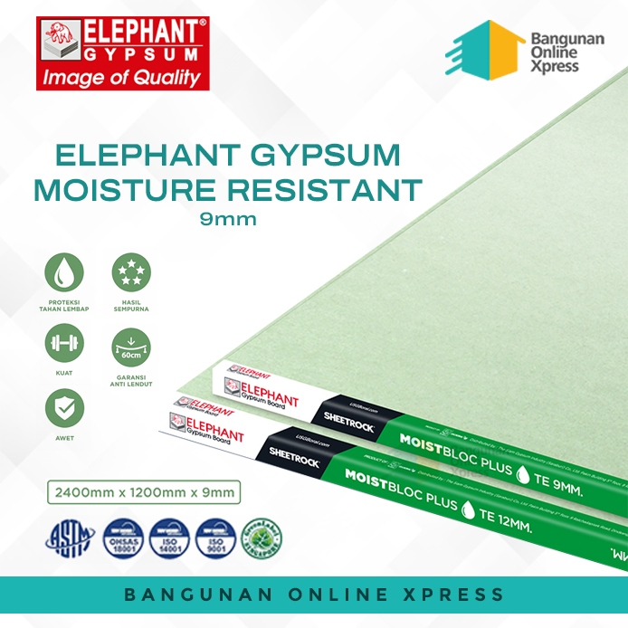 Jual Papan Gypsum Board ELEPHANT® Moisture Resistant 9mm | Shopee Indonesia