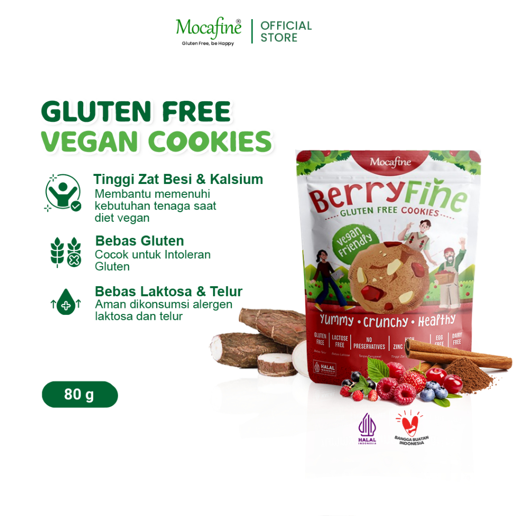 Jual MOCAFINE Vegan Gluten Free Cookies Berryfine by Rumah Mocaf - Egg ...