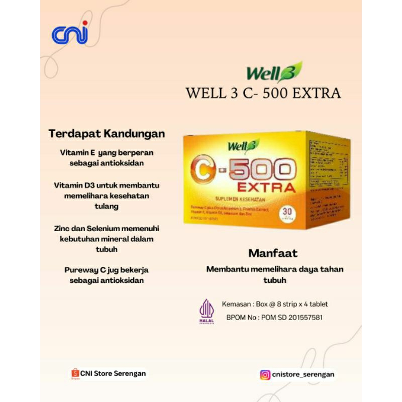 Jual Well3 C 500 Extra isi 32 tablet Vitamin Daya Tahan Tubuh | Shopee Indonesia