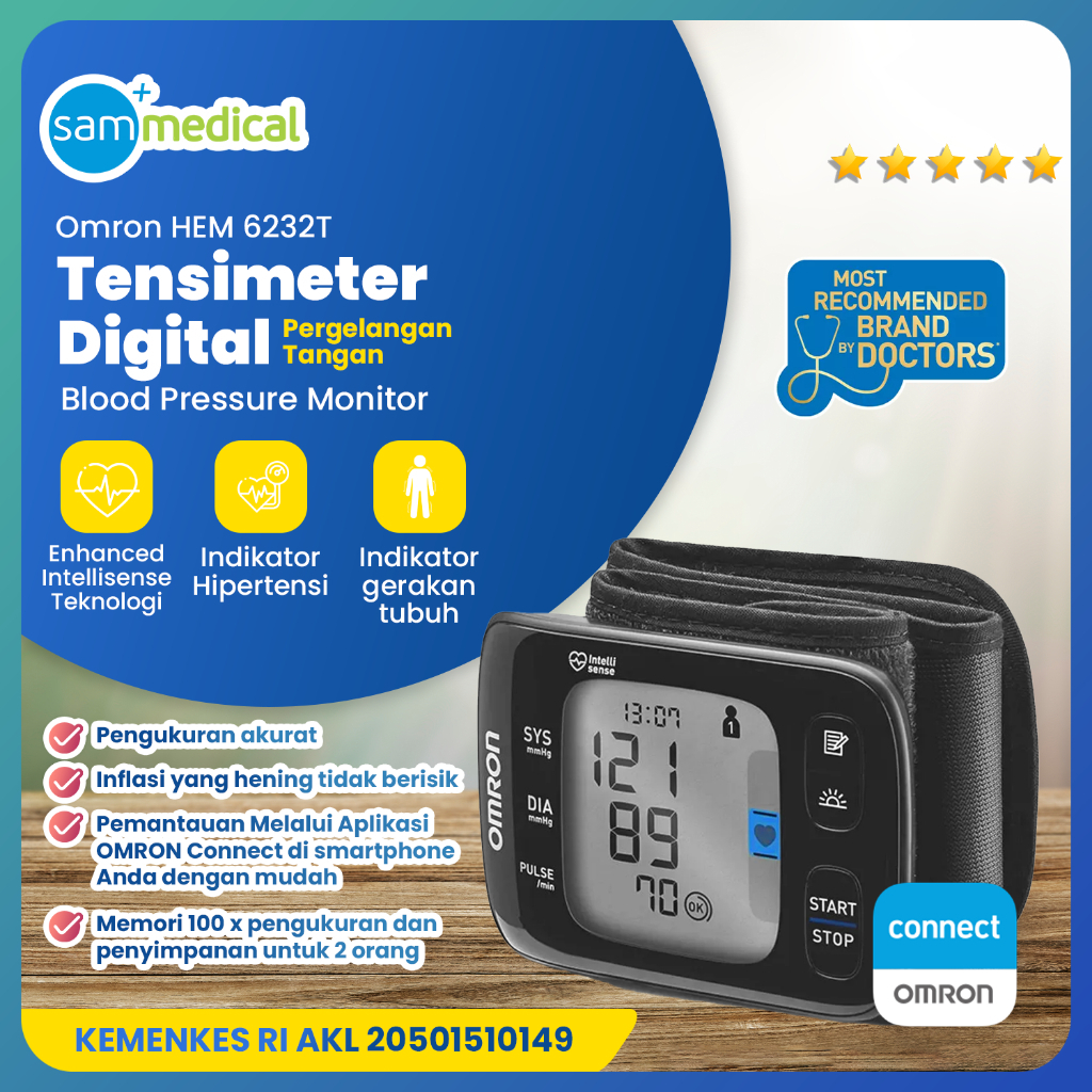 Jual Omron Tensimeter Digital - HEM 6232T / Tensi Pergelangan Tangan + Bluetooth / Blood ...