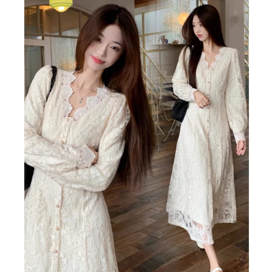 Jual Perancis Renda Dress Bordir Bunga Puff Sleeves Bordir Gaun Putih ...