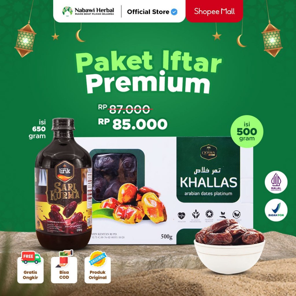 Jual PAKET IFTAR PREMIUM - Kurma Kholas Qoswa 500gr Dan Link Sari Kurma Suplemen Nutrisi Tubuh ...