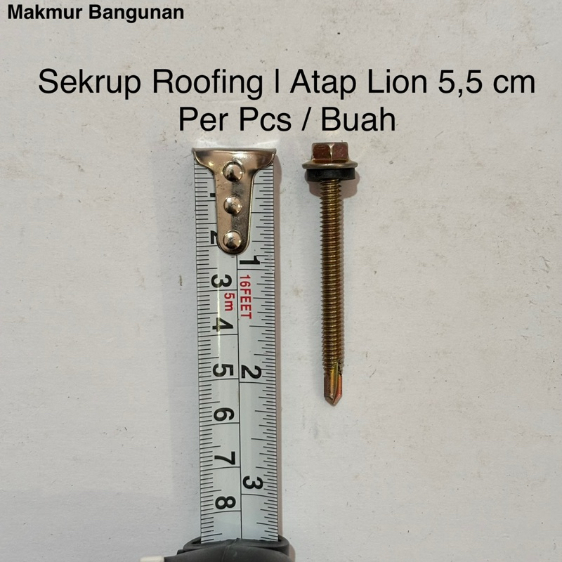 Jual Sekrup Roofing Kuning 12 x 55 (5,5cm) Lion | Baut M5 Roofing Seng ...