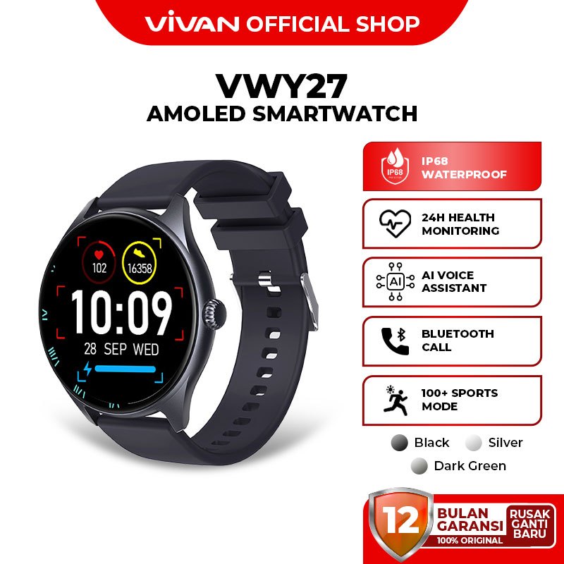Jual VIVAN Smart Watch VWY27 AMOLED 100+ Sports Mode IP67 Professional ...