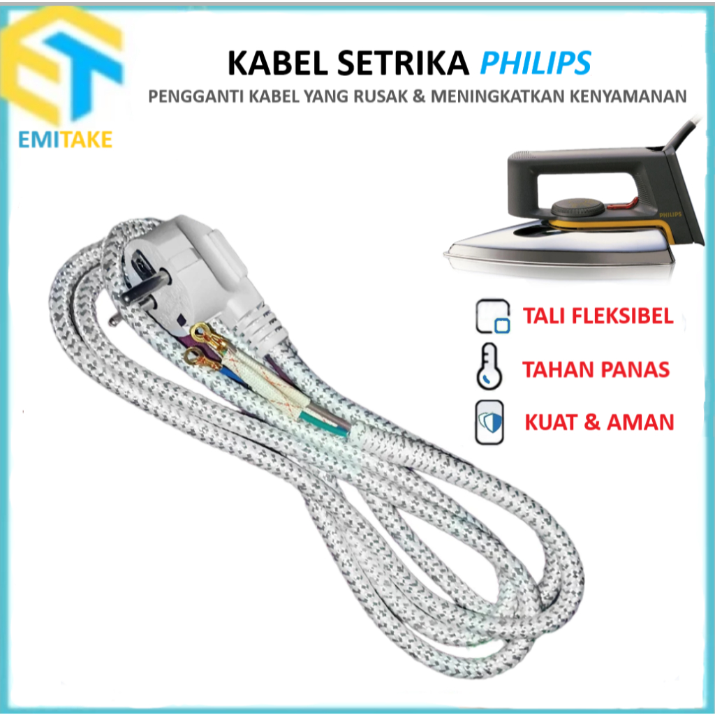 Jual Kabel Gosokan Setrika Philips 1,5m Replacement Cable Bahan Selikon ...