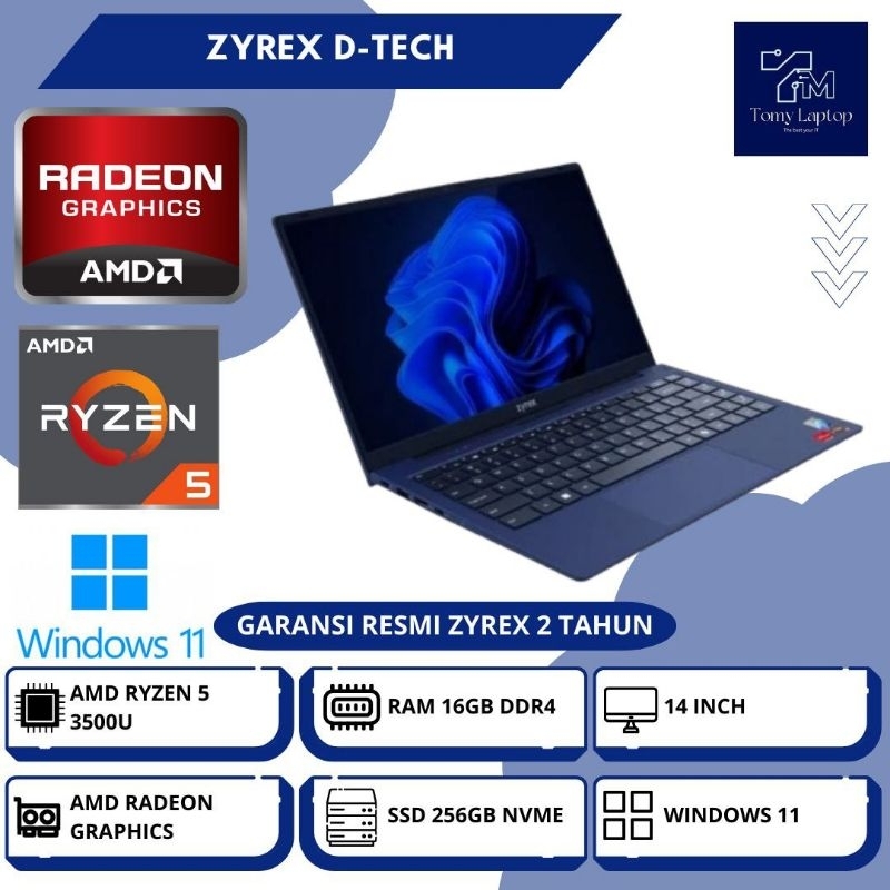 Jual LAPTOP ZYREX D-TECH AMD RYZEN 5-3500U AMD RADEON RAM 16GB DDR4 SSD ...