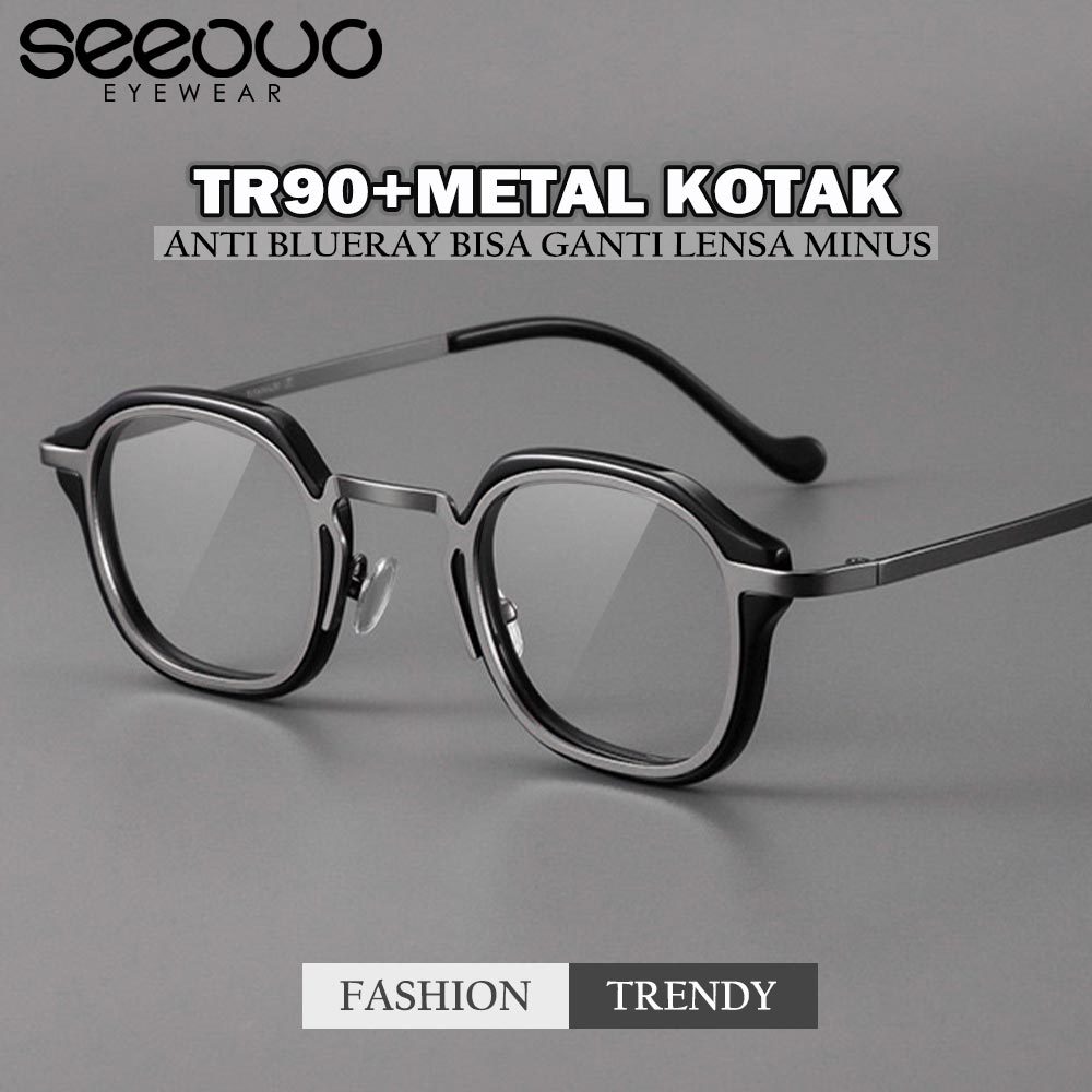 Jual Seeouo Kacamata Antiradiasi Blueray TR90+ Metal Style Kotak Retro Simple Stylish Frame ...