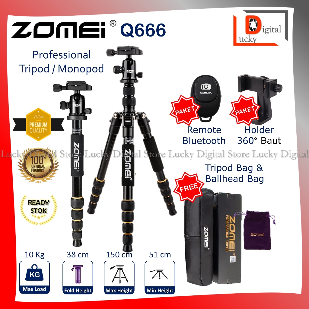 Jual ZOMEI Q666 Tripod Monopod Portable Travel Lightweight for Camera ...