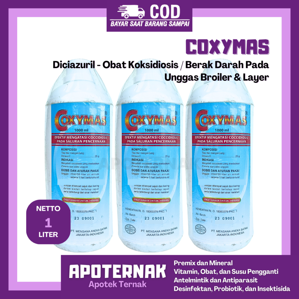 Jual COXYMAS 1 LITER - Obat Ayam Berak Darah Cocci Pencernaan Hewan ...