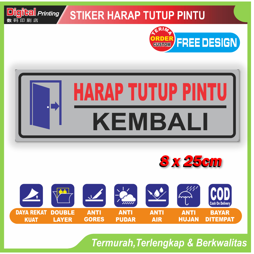 Jual Stiker tulisan harap tutup pintu kembali sticker peringatan ketertiban pintu kamar ruangan ...