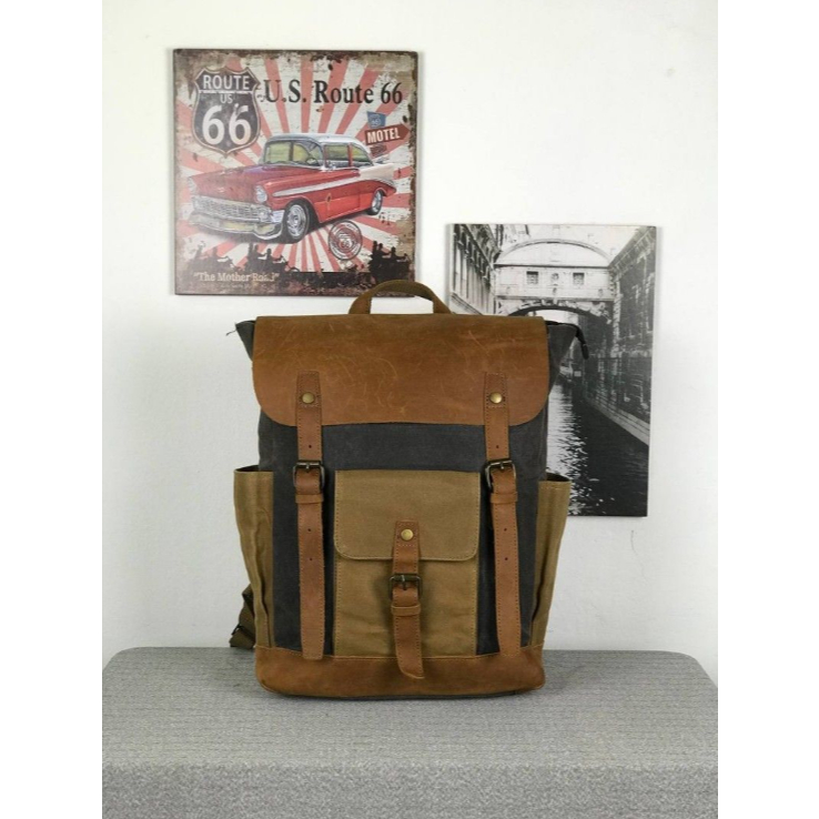 Jual Canvas mix leather Backpack 050325 | Shopee Indonesia