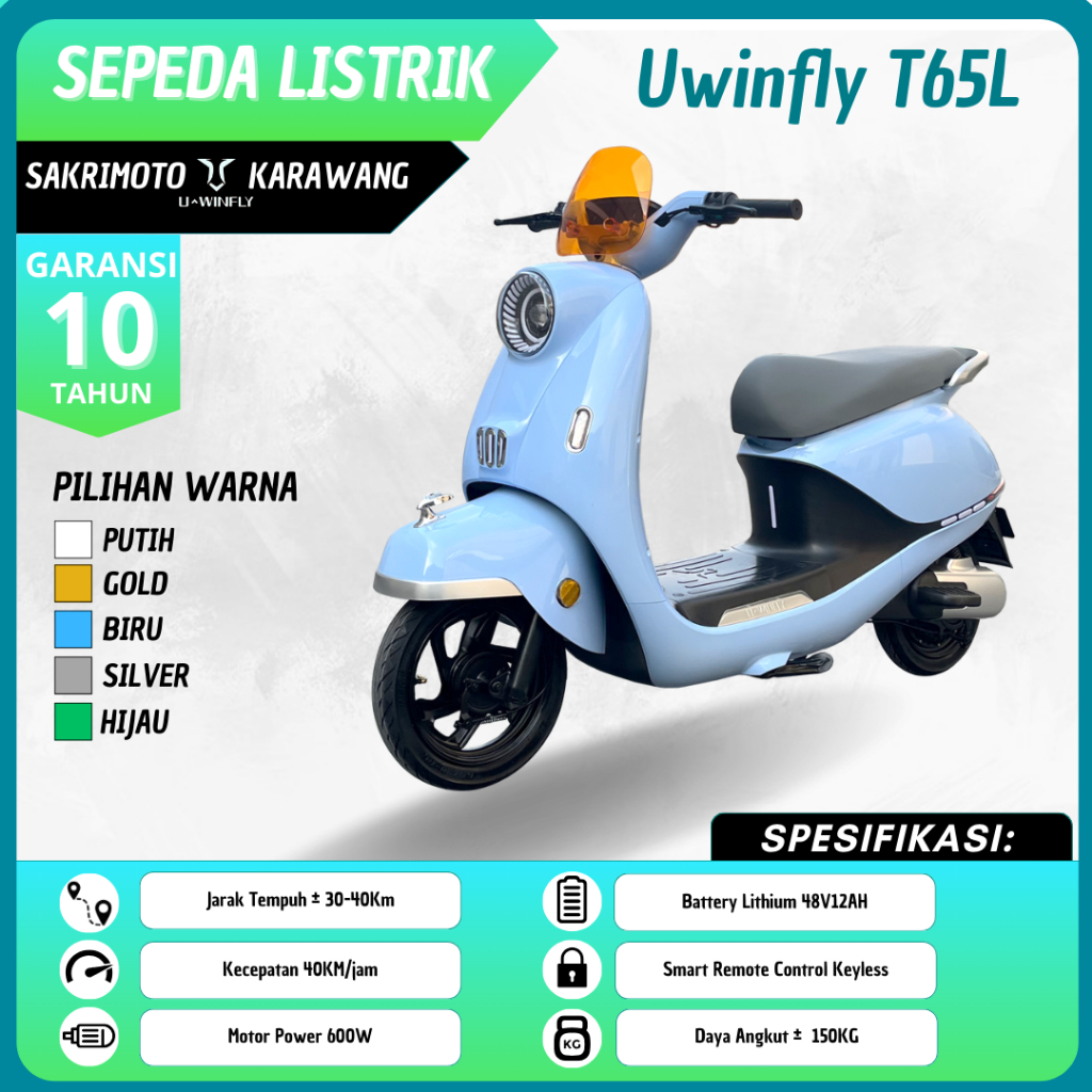 Jual sepeda listrik winfly T65L battery lithium 600watt Biru Karawang ...
