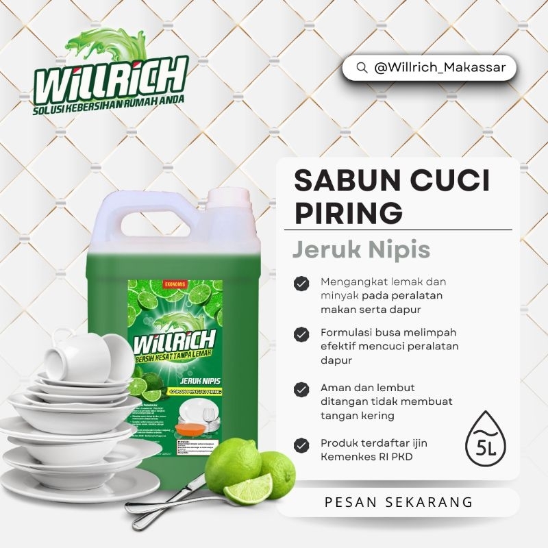 Jual Willrich Makassar Sabun Cuci Piring Berkualitas 5 Liter Pengiriman ...