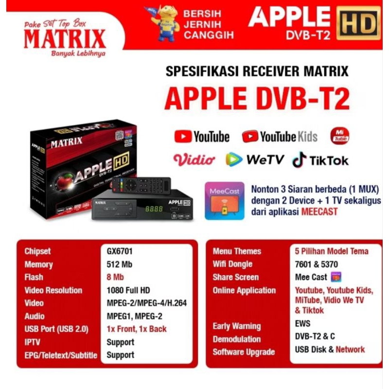 Jual STB / Set Top Box TV Digital Matrix Apple Merah Original 100% ...