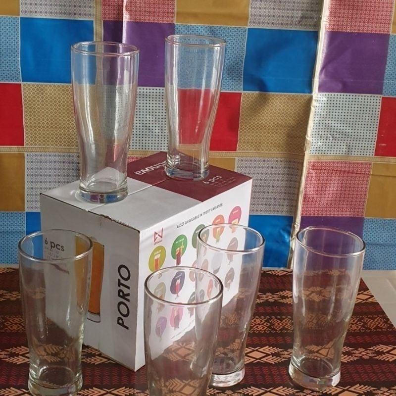 Jual gelas kaca porto tinggi dus kado original tebal isi 6pcs | Shopee ...