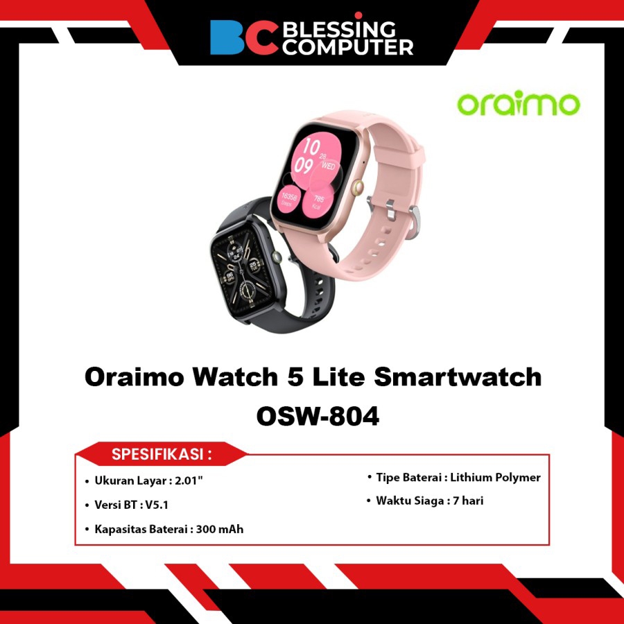 Jual Oraimo Watch 5 Lite Smartwatch OSW-804 - Merah Muda | Shopee Indonesia