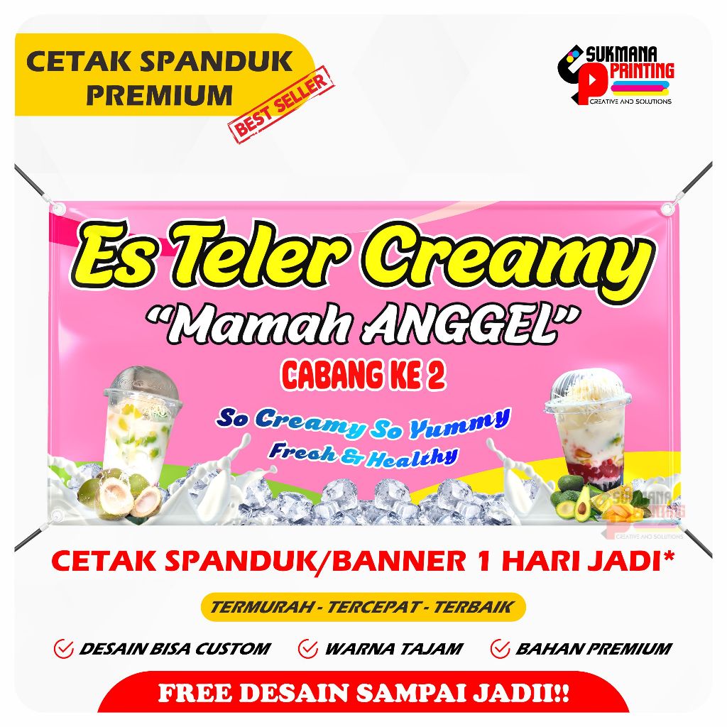 Jual CETAK SPANDUK BANNER PREMIUM ES TELER CREAMY SERIES VIRAL | Shopee Indonesia