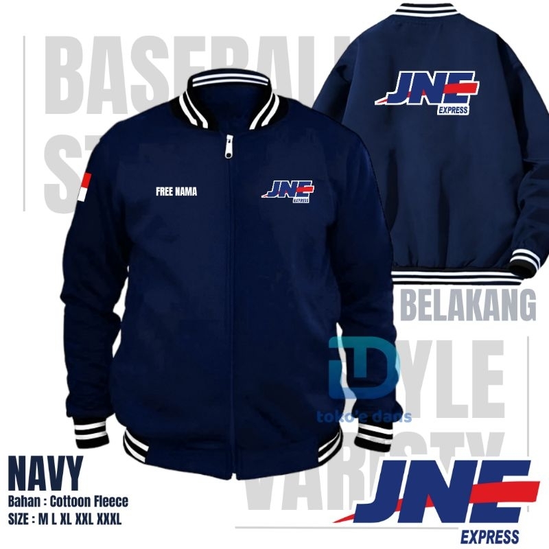Jual JAKET LOGISTIC JNE EXPRESS INDONESIA FREE NAMA VARSITY OUTDOOR ...