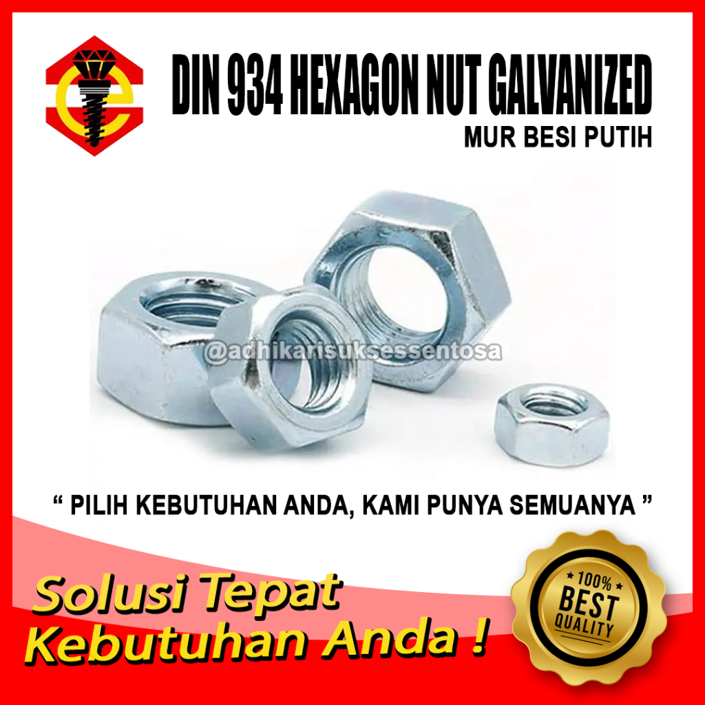 Jual (100 PCS) Mur Putih / Hex Nut Galvanis M3 Pitch 0,5 Kunci 6 ...
