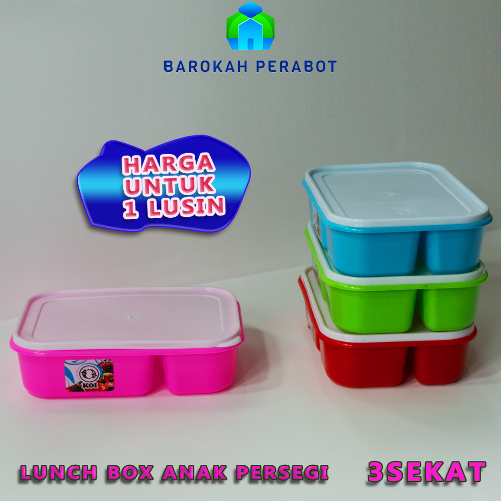 Jual 12 pcs Lunch Box Persegi Serbaguna Makanan Sekat 3 / Kotak Plastik ...