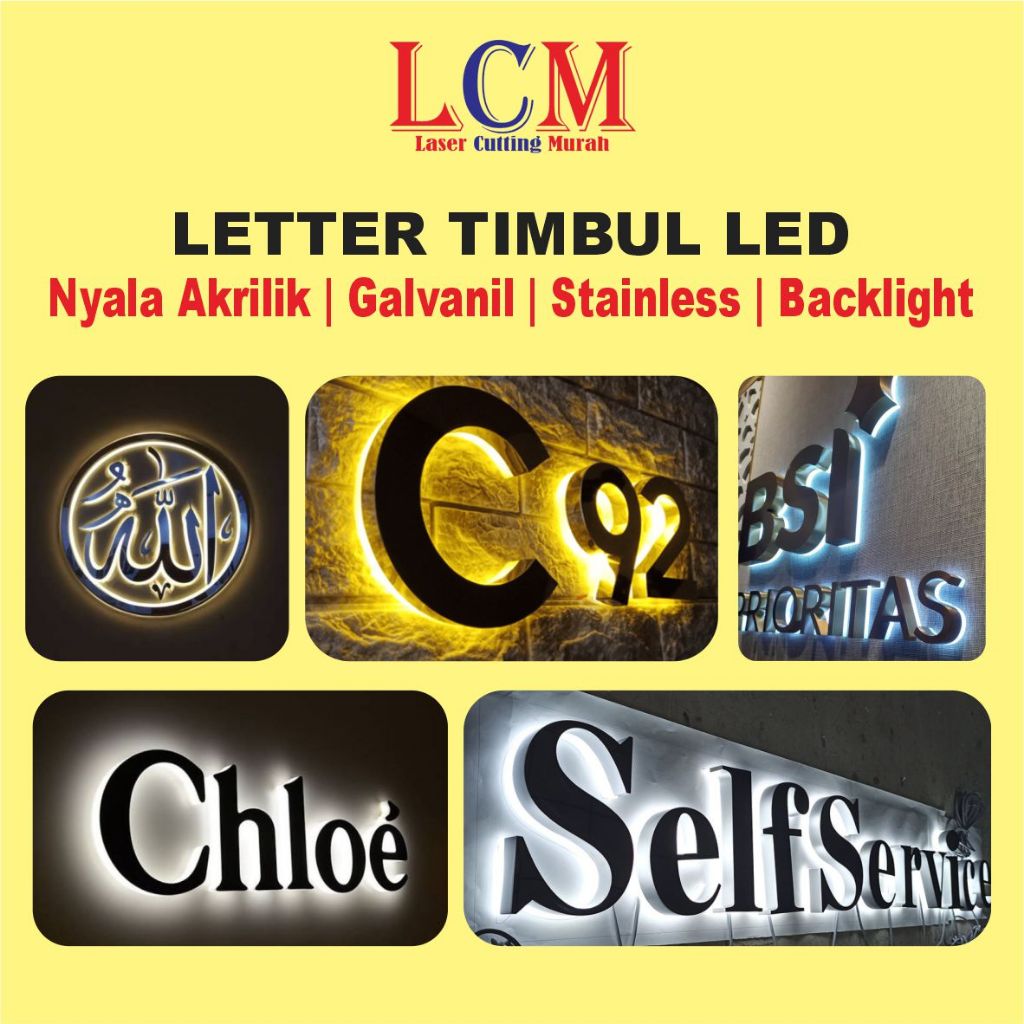 Jual Huruf Timbul LED Nyala Akrilik Galvanil Stainless Backlight ...