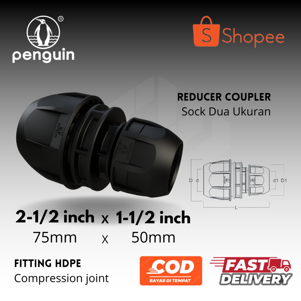 Jual Sambungan Pipa HDPE Reducer Coupler ukuran 2-1/2" x 1-1/2" inch atau 75mm x 50mm FITTING ...